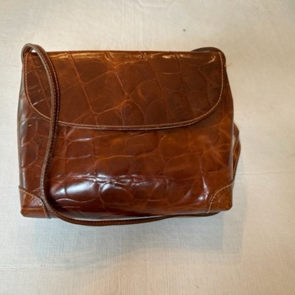 Furla | Bags | Vintage Furla Brown Croc Embossed Leather Shoulder Bag ...